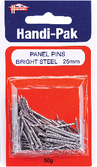 PANEL25 : (Card-50g) Handipak 25mm B.S. Panel Pins